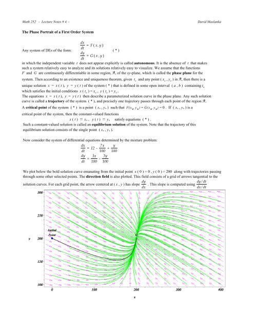 4 Lecture Notes on the Phase Portrait of a Linear System (pdf ...