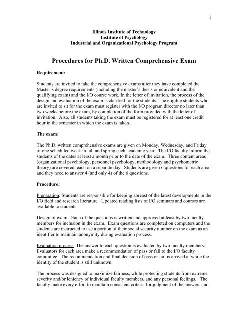 Procedures for Ph.D. Written Comprehensive Exam - Illinois Institute ...