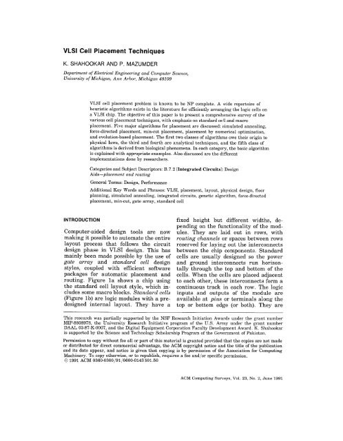 Vlsi Cell Placement Techniques 