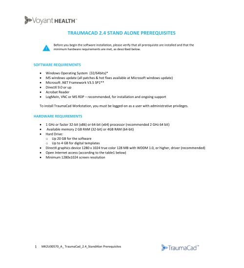TraumaCad 2.4 Stand Alone Prerequisites.pdf - Voyant Health