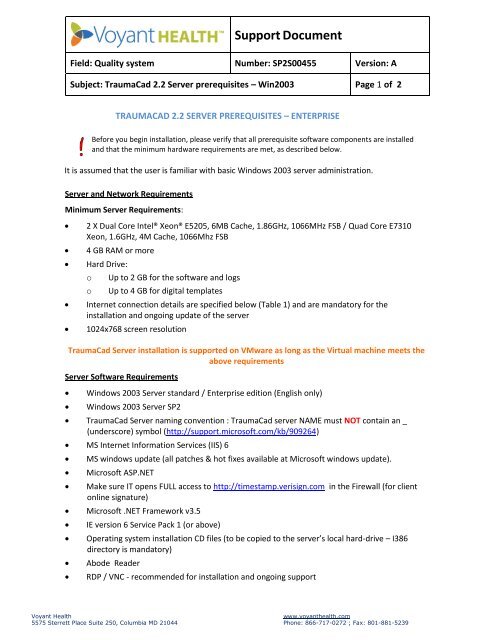 TraumaCad 2.2 Server Prerequisites.pdf - Voyant Health