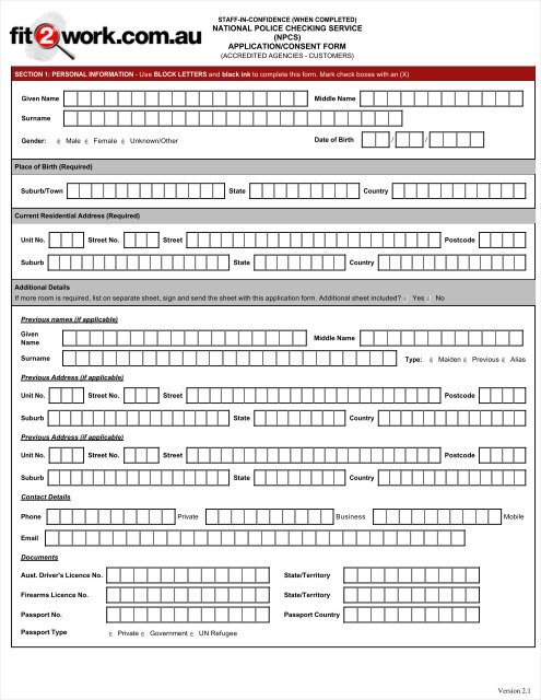 Police Check Form - Mornington Peninsula Shire Youth Services