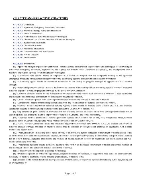 CHAPTER 65G-8 REACTIVE STRATEGIES - APD