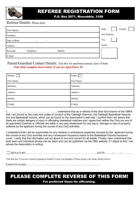 referee registration form please complete reverse of this form!
