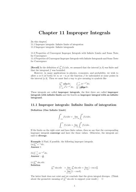 Chapter 11 Improper Integrals
