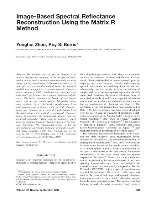 Image Based Spectral Reflectance Reconstruction Using The Matrix R