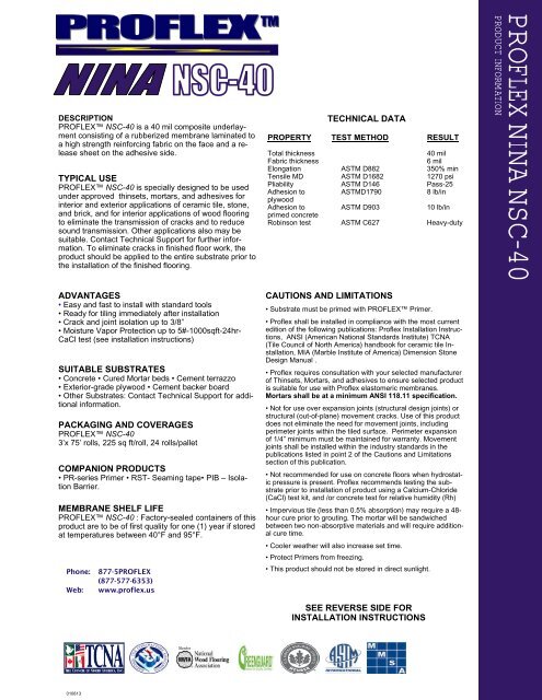Data Sheet / Installation Guidelines - Proflex Products Inc.