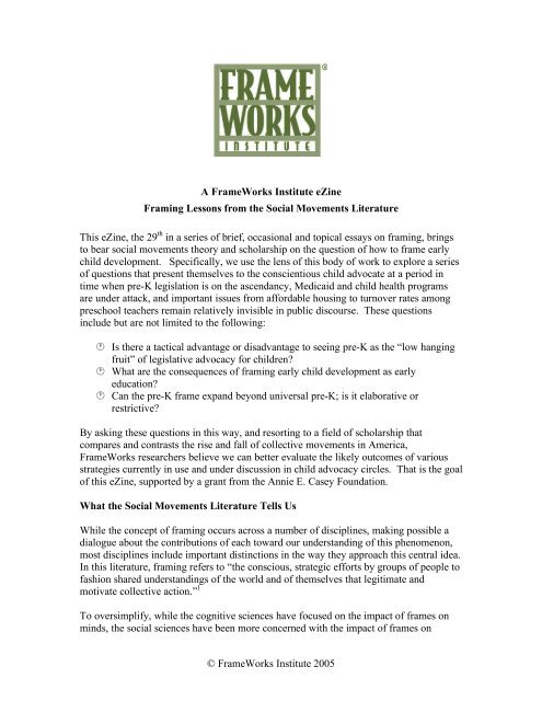 Framing Lessons from the Social Movements Literature