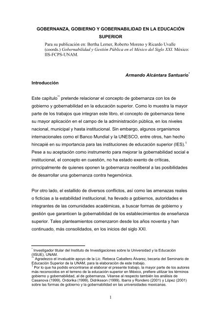 AlcÃ¡ntara, A. "Gobernanza, Gobierno y Gobernabilidad en la ...