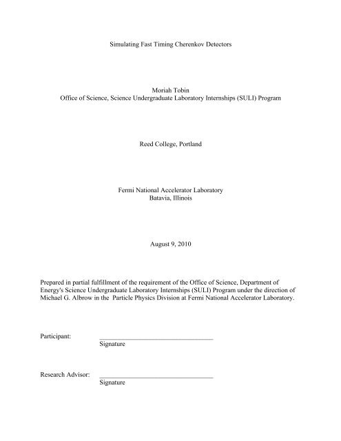 Optimization Of Cherenkov Detectors For Fast Timing Fermilab