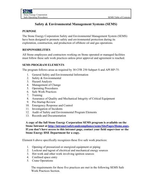 Safety & Environmental Management Systems (SEMS)