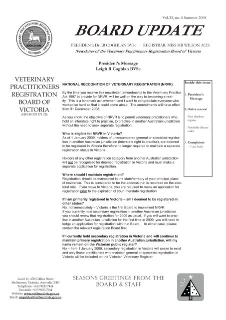 board update - Veterinary Practitioners Registration Board of Victoria