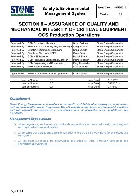 8. Quality Assurance and Mechanical Integrity of Critical Equipment