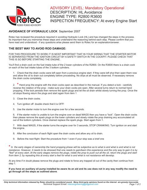 ADVISORY LEVEL: Mandatory Operational ... - Rotec Engines