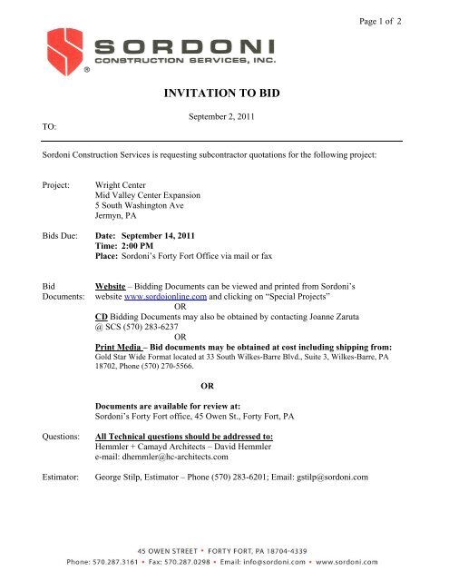 INVITATION TO BID - SordoniOnline.com