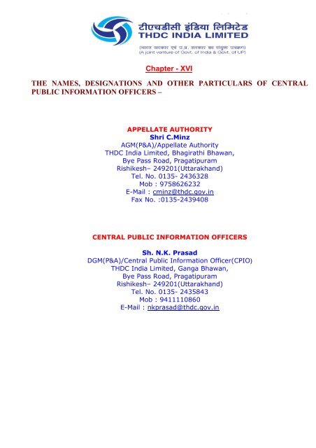 The names, designation and other particulars of ... - THDC India LTD