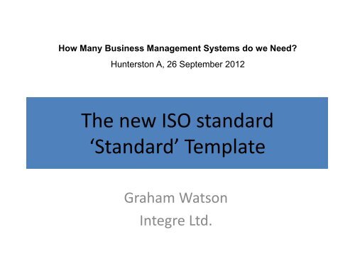 The new ISO standard 'Standard' Template