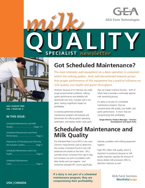 Scheduled Maintenance and Milk Quality - GEA Farm Technologies