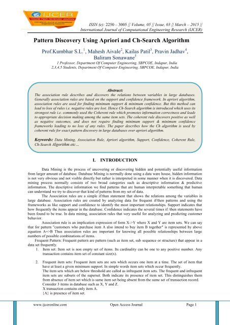 Pattern Discovery Using Apriori and Ch-Search Algorithm