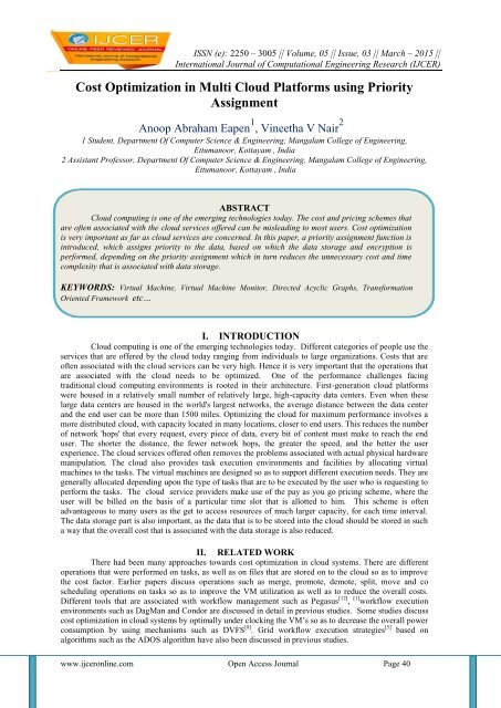Cost Optimization in Multi Cloud Platforms using Priority Assignment