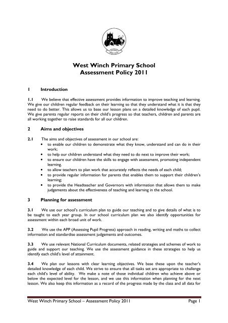 West Winch Primary School Assessment Policy 2011
