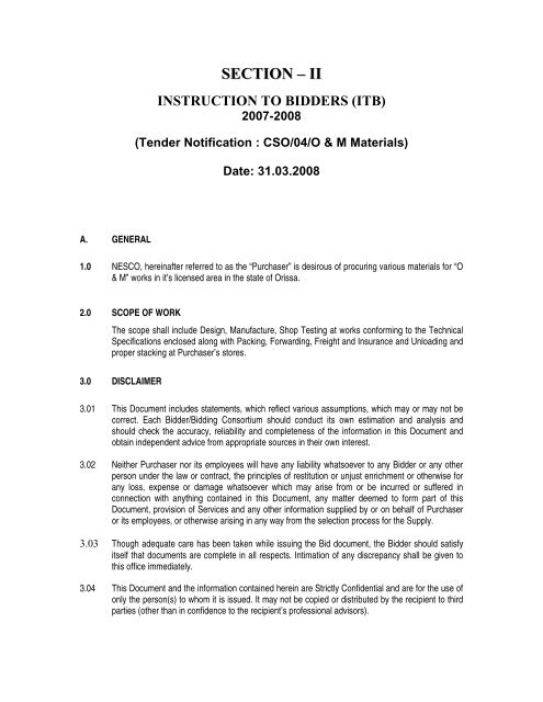 Introduction to bidders (ITB) - Nesco