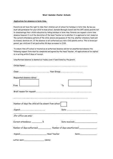 Holiday Request Form - Shaw Ridge Primary School
