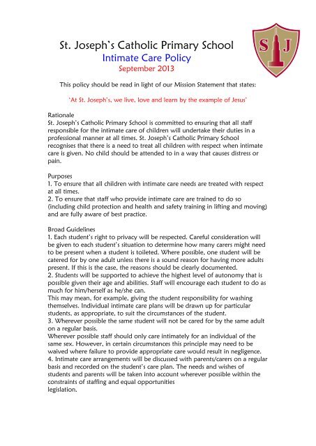 Intimate Care Policy - St. Joseph's Catholic Primary School
