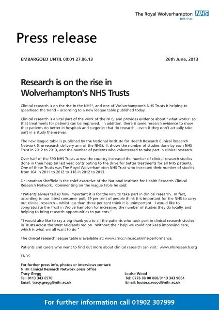 Press Release Shell - The Royal Wolverhampton Hospitals NHS Trust