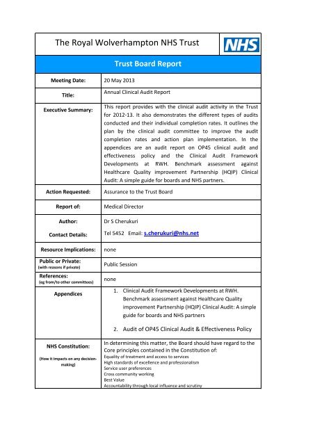 Clinical Audit Report The Royal Wolverhampton Hospitals NHS Trust clinical-audit-report-the-royal-wolverhampton-hospitals-nhs-trust