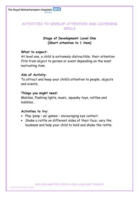 Attention and listening activities for children - The Royal ...