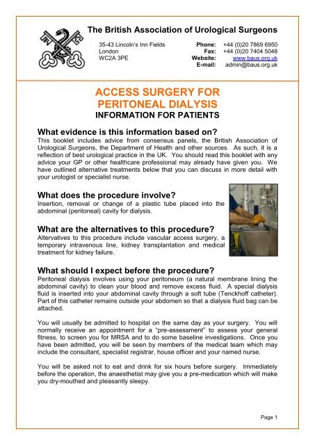 access surgery for peritoneal dialysis - British Association of ...