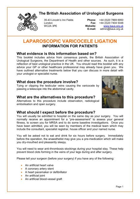 laparoscopic varicocele ligation - British Association of Urological ...
