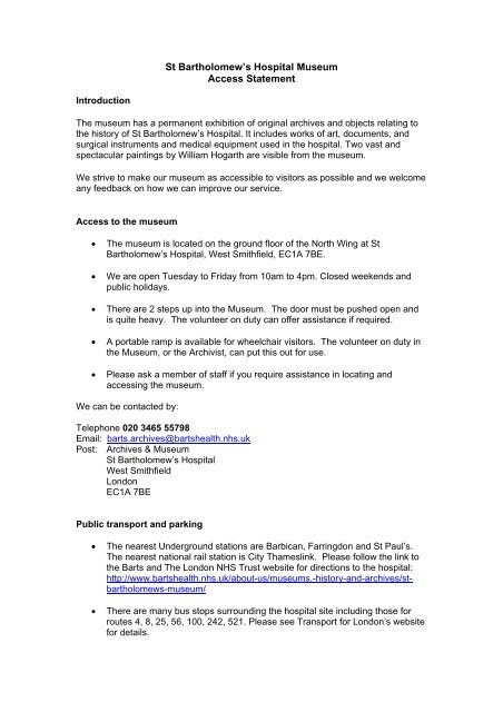 Please download our access statement here. - Barts Health NHS Trust