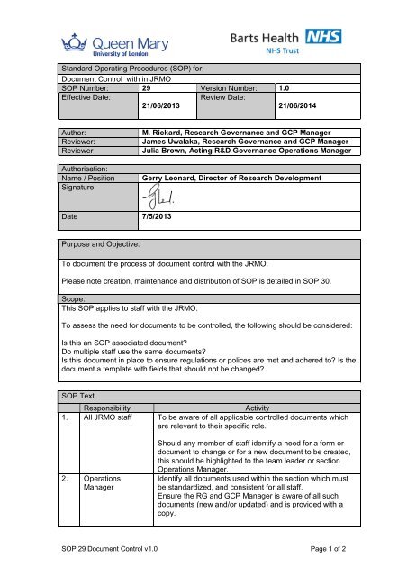 Document control - Barts Health NHS Trust