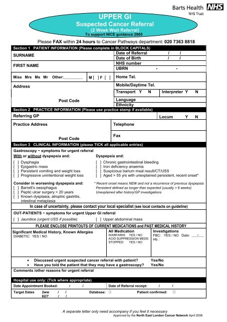 Upper GI referral form - Barts Health NHS Trust