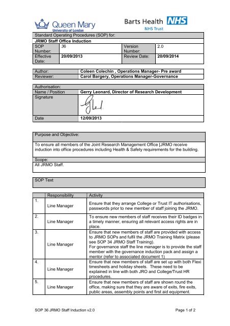 JRMO staff induction - Barts Health NHS Trust