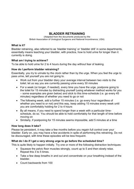 Bladder retraining - Royal Free hospital