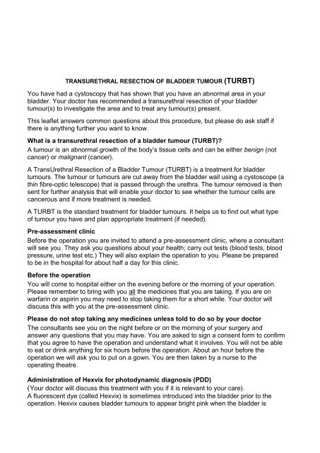 Transurethral Resection Of Bladder Tumour Turbt Royal Free Hospital