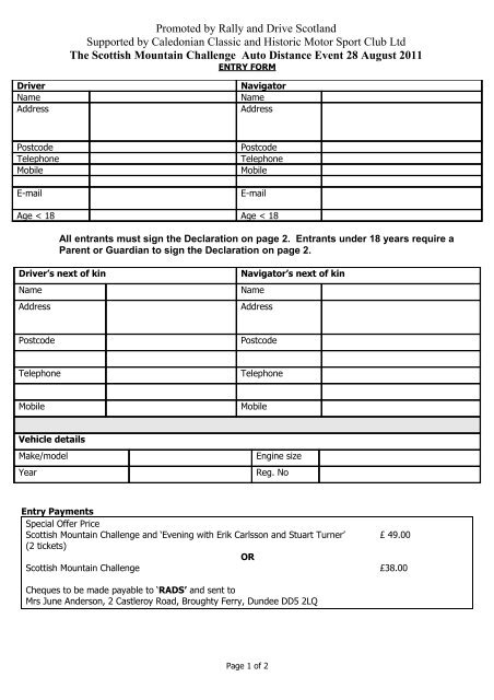 Entry Form - Caledonian Classic and Historic Motorsport Club