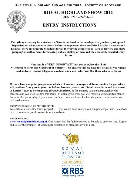 entry instructions - Royal Highland Show