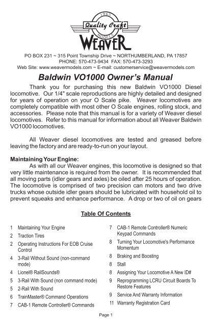 VO1000 Owner's Manual.pdf - Weaver Models