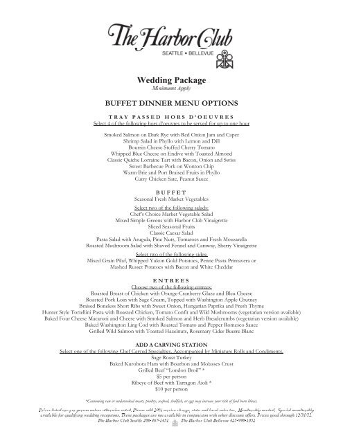 BUFFET DINNER MENU OPTIONS - The Harbor Club