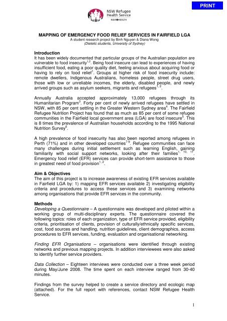 Emergency relief mapping (Fairfield LGA) short report