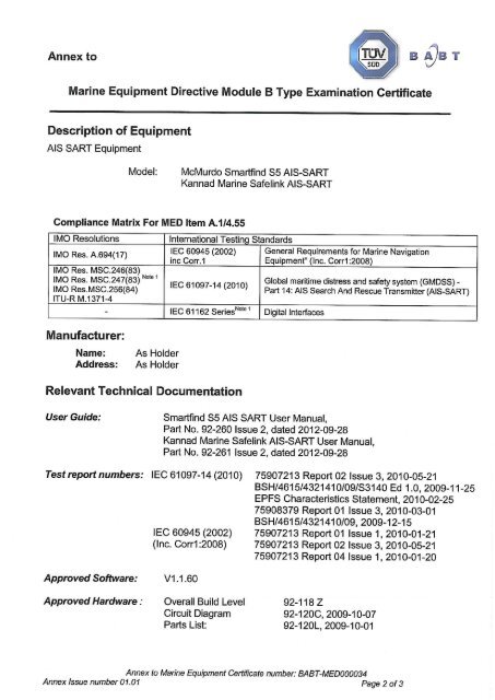 EC MED Module B Certificate - Kannad Marine