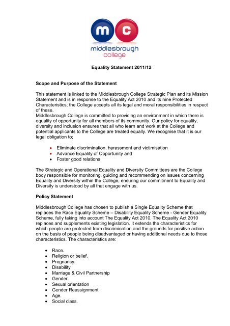 Equality Statement 2011/12 Scope and Purpose of the Statement ...