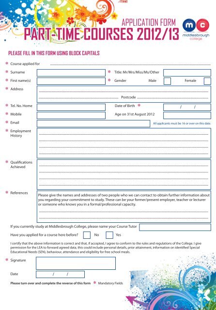 Download A Part-Time Application Form - Middlesbrough College