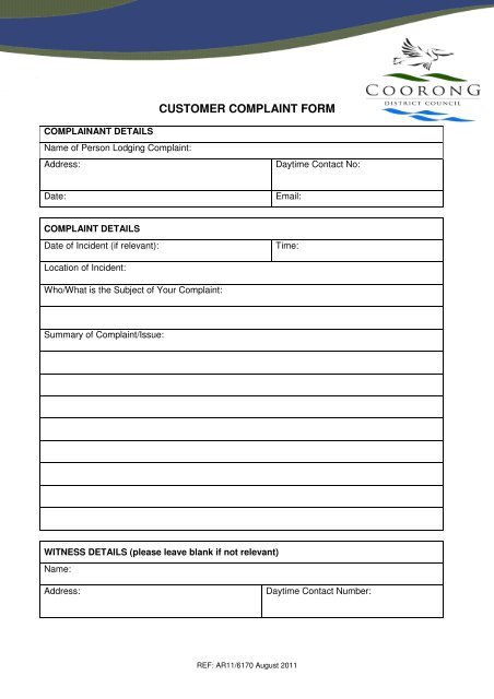 customer complaint form - Coorong District Council - SA.gov.au