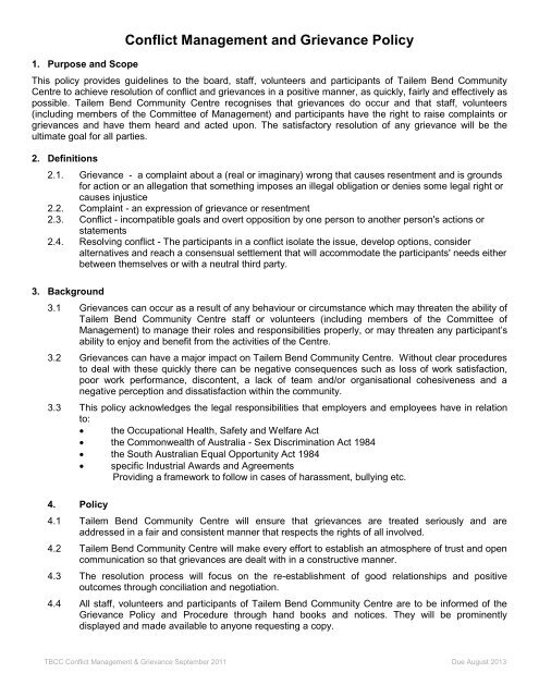 Conflict Management and Grievance Policy