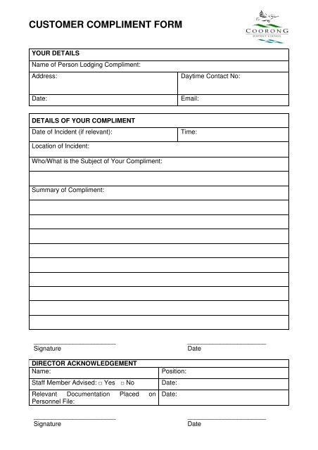 customer compliment form - Coorong District Council - SA.gov.au